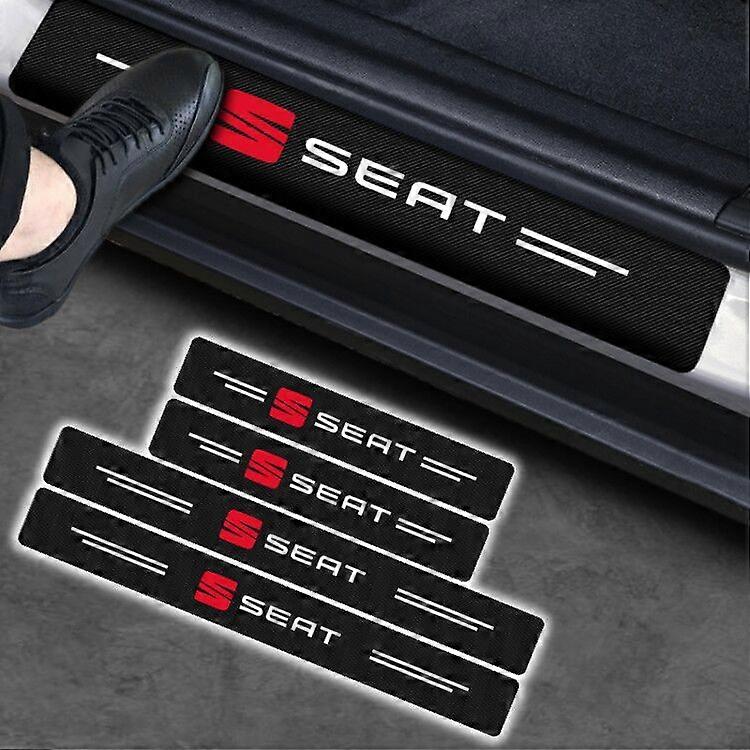 Carbon Leather Car Emblem Door Sill Guard Stickers For Seat Leon ST SC ...