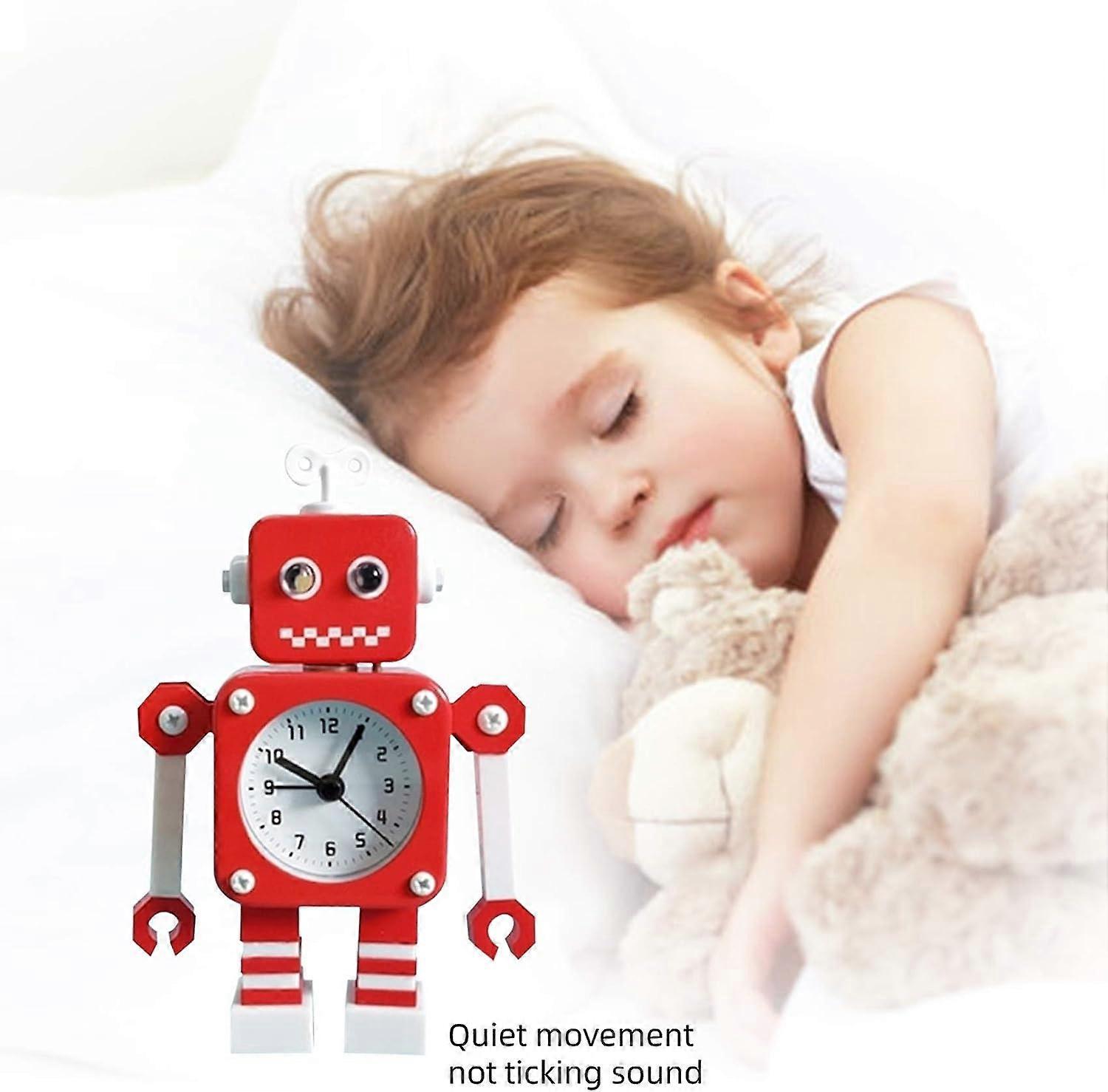 Robot Alarm Clock,Stainless Metal Non-Ticking Wake-up Clock with ...