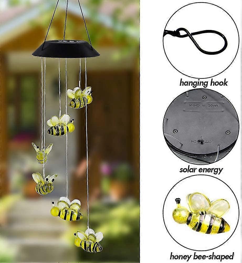 Led Solar Bee Wind Chimes, Mobile Hanging Wind Chimes For Home Garden ...