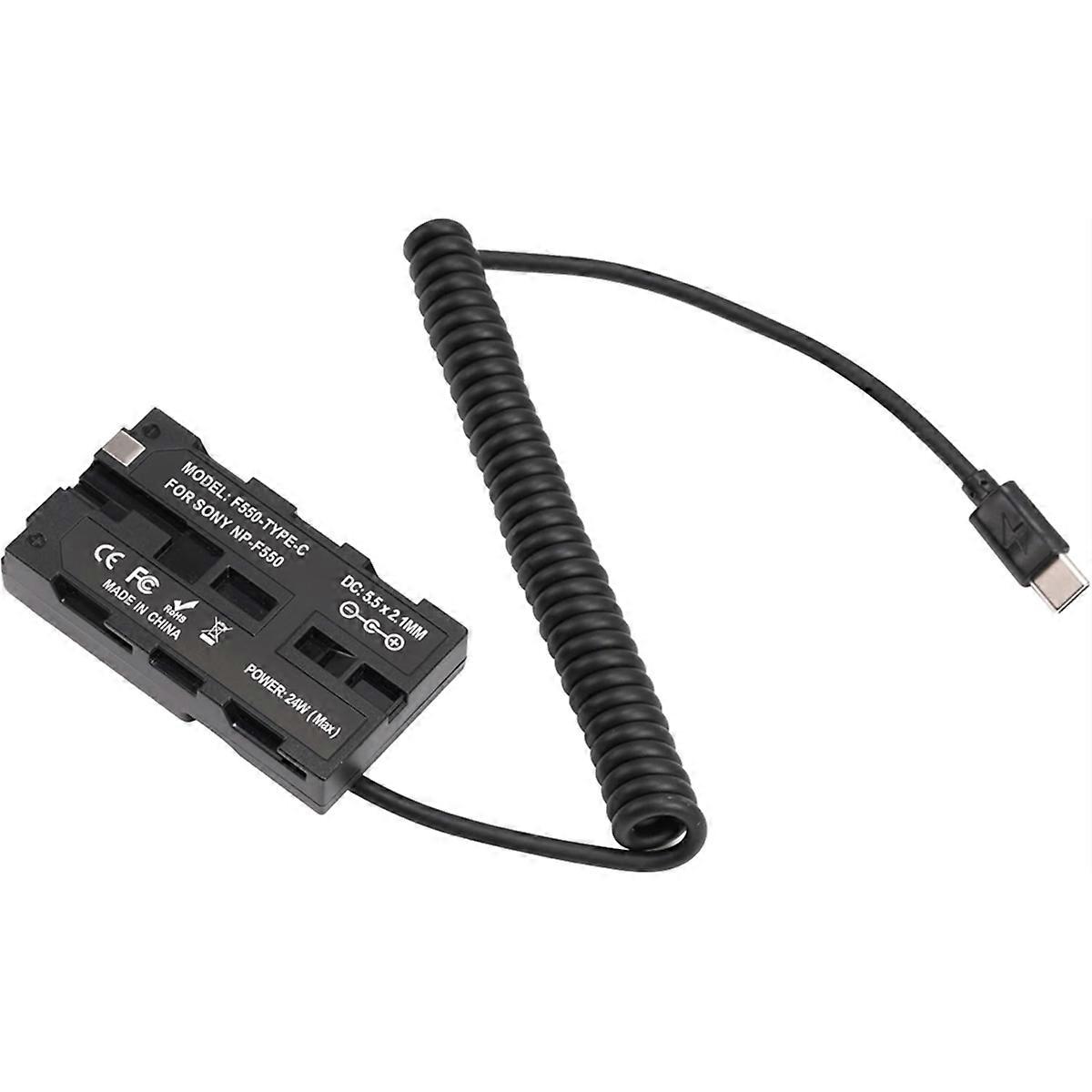 Coiled USB Type C Power Cable Cord to Decoded NP-F Dummy Battery for ...