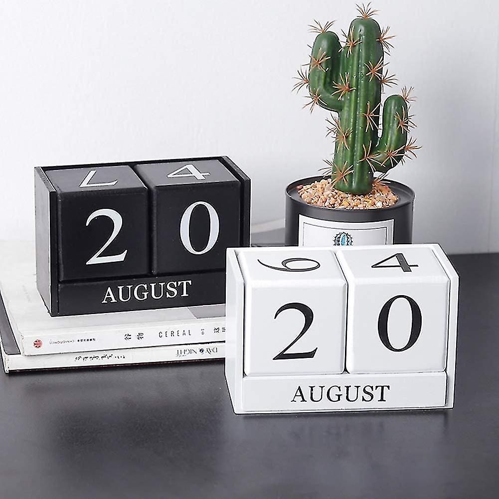 Wooden Desk Blocks Calendar - Perpetual Block Month Date Display Home ...