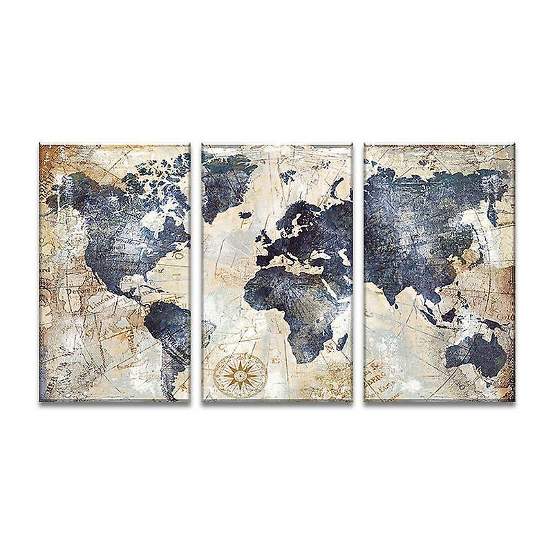 Printed Non-woven Canvas World Map 3 Parts Painting Picture Wall Decor ...