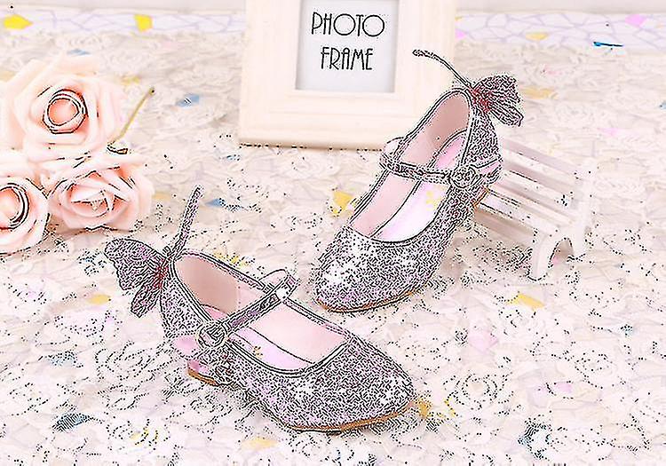 Kids Leather Shoes For Girls Princess Glitter Children High Heel Girls Shoes Butterfly 3d332 ...