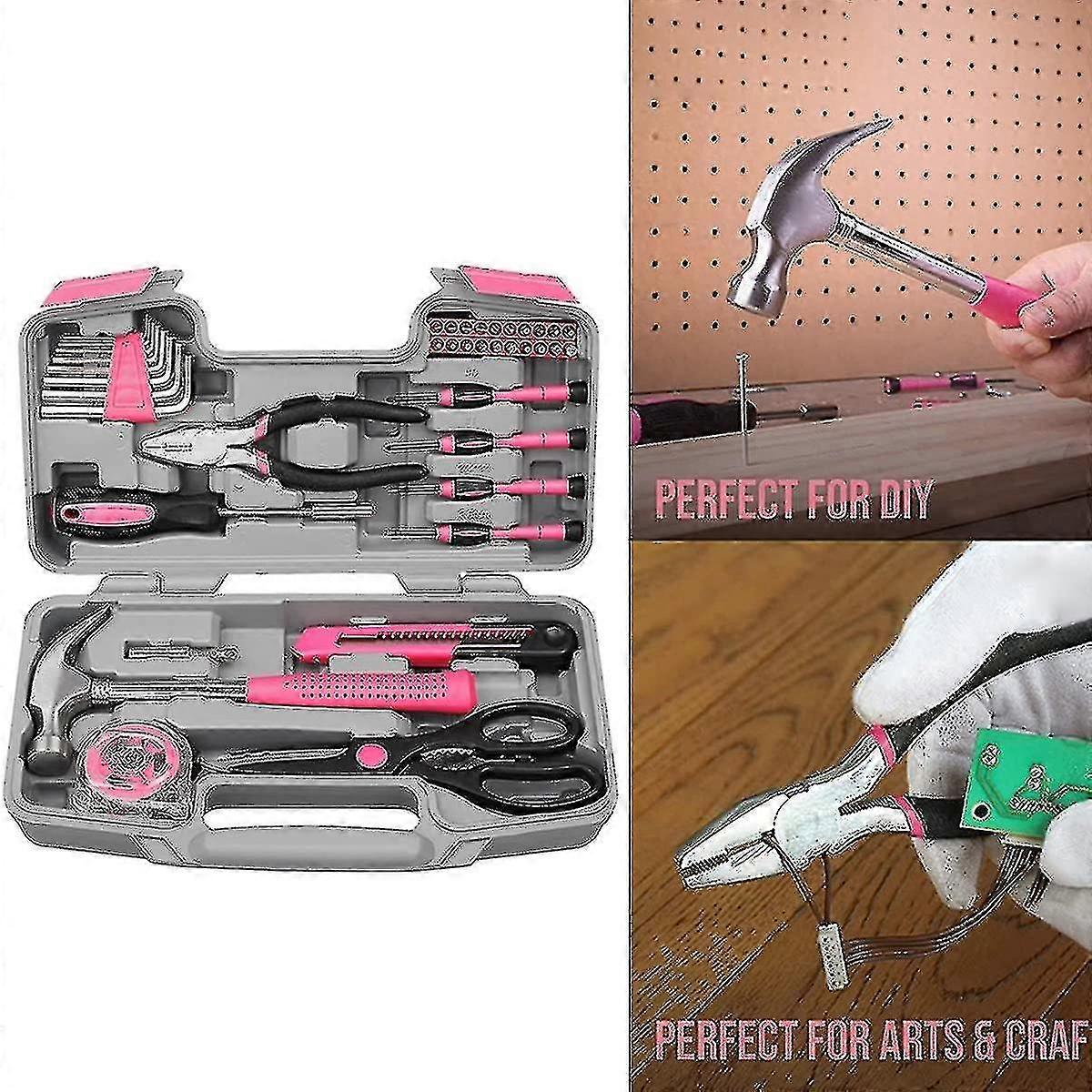 Pink Tool Kit, Lady's 39-piece Tool Box With Pliers Set, Hammer ...