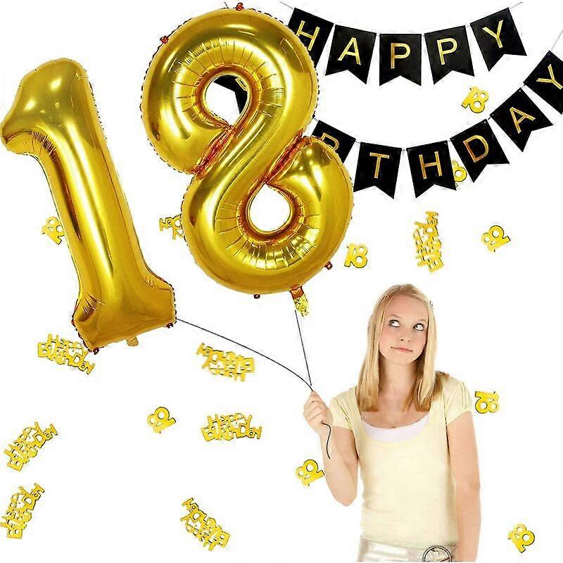 18 år deco fødselsdag Sort guld, tillykke med fødselsdagen banner ...