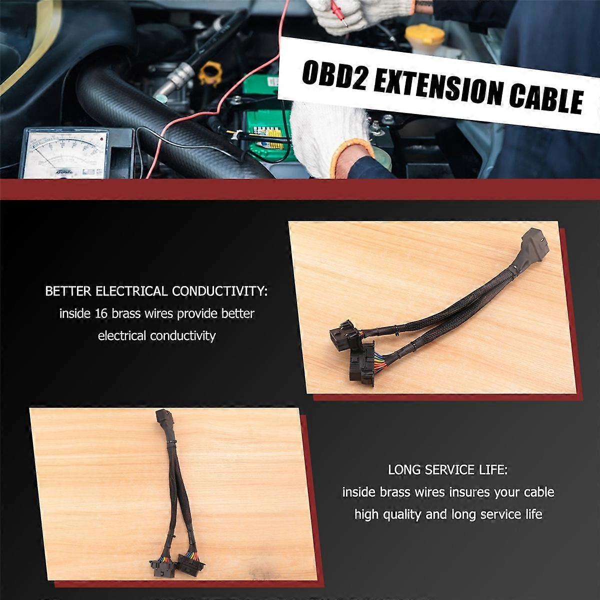 2 iN 1 OBD2 Extension Cable OBDII Male to 2 Female Splitter Car ...