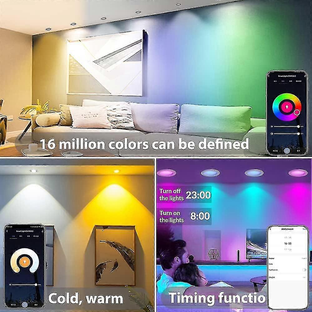 4 X Wifi Led Recessed Spotlight, 10w Rgb Dimmable Wifi Led Ceiling ...