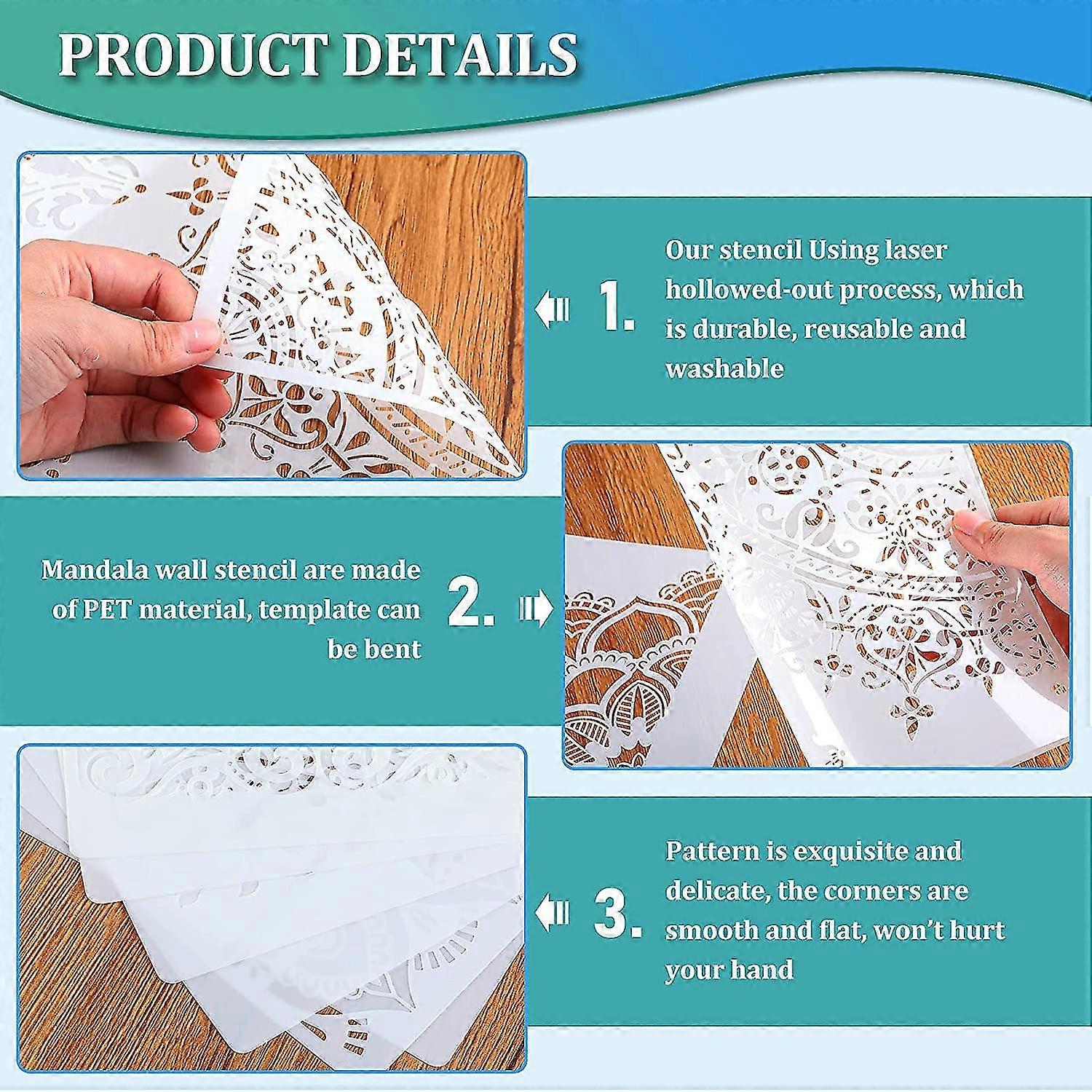 12 Pieces Large Mandala Stencil Reusable Mandala Painting Templates 8.3 ...