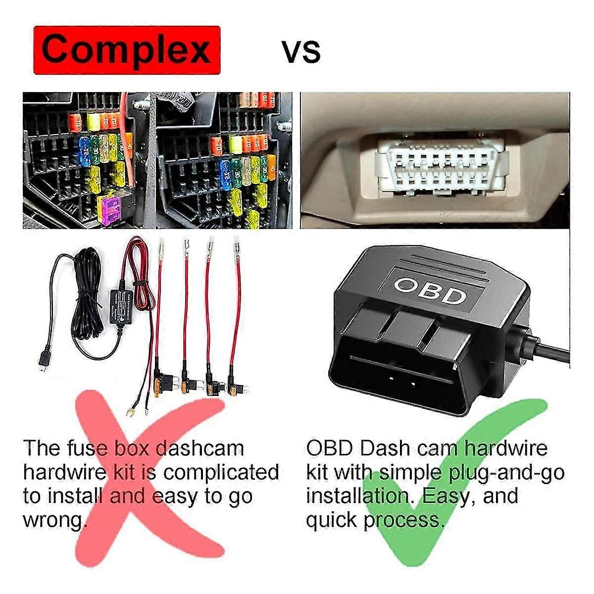 Dash Cam OBD Hardwire Kit, Dash Camera USB Type C Hardwire Kit with OBD ...