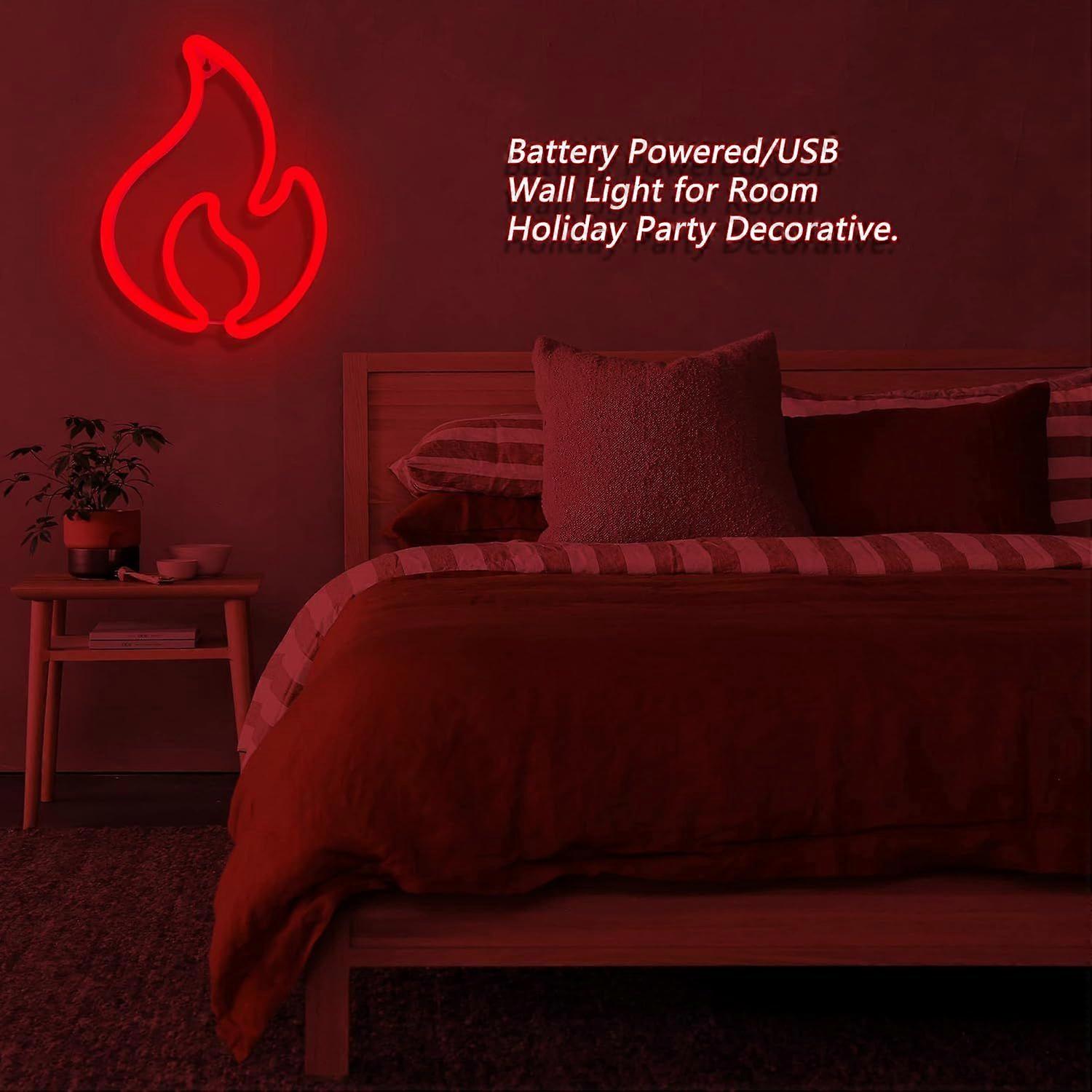 Hanging Flame Shaped Light, USB or Battery Powered Fire Neon Sign for ...