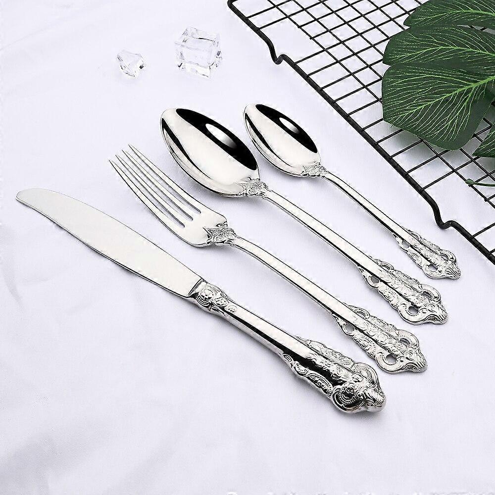 4Pcs Dinnerware Silver Silverware Cutlery Set 304 Stainless Steel ...