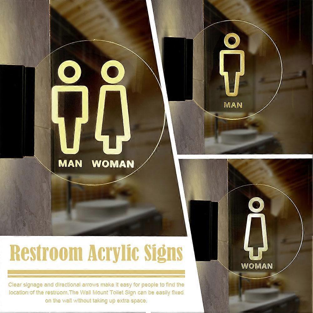 Wall Mount Toilet Sign, LED Restroom Sign, Acrylic Round Bathroom ...