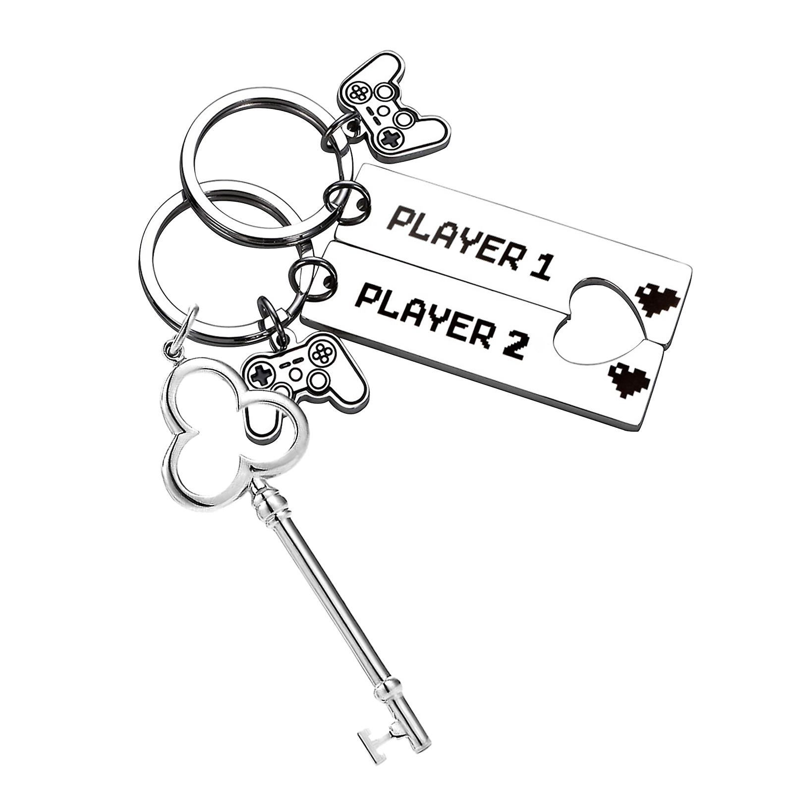 2 Pcs Keychain Stainless Steel Gamer Key Ring Key Chain Charm Keyring ...