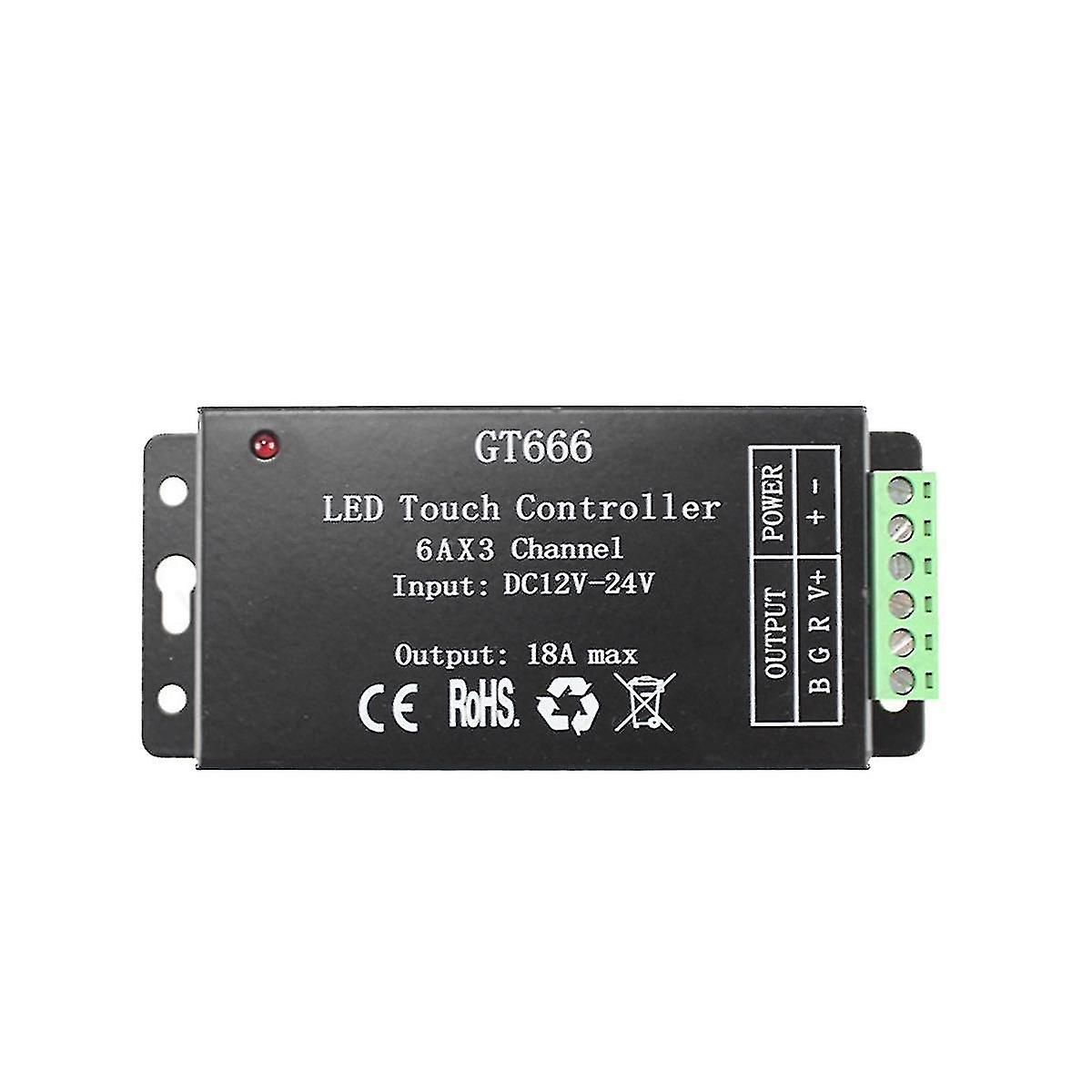 Gt666 Rgb Led Controller Wireless Rf Touch Remote Dc 12v 24v 18a 3 ...