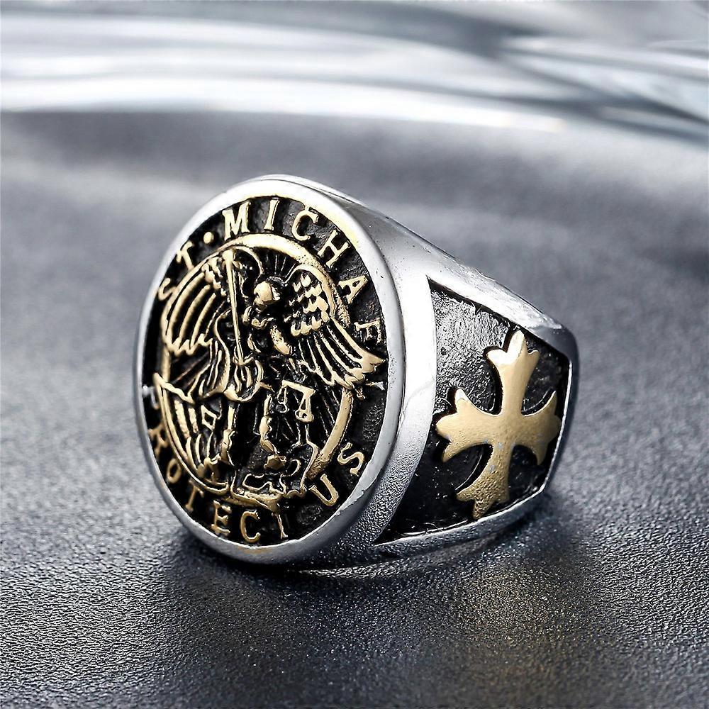 Vintage Mens Stainless Steel Catholic Archangel St Saint Michael Rings ...