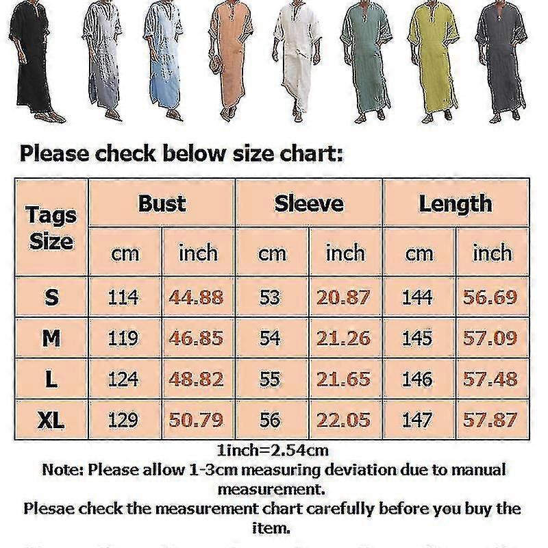 Mens Arab Muslim Long Robe Clothes Casual Middle East Islamic Thobe ...