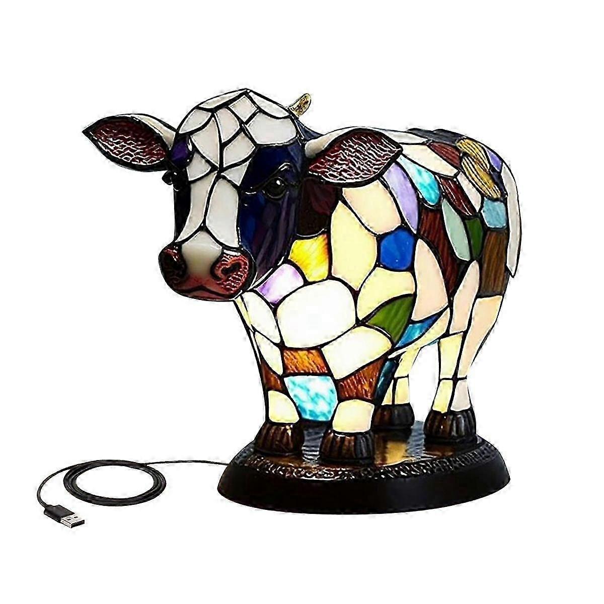 Animal Table Lamp, Multicolor Cow Bedside Table Lamp with USB Ports ...