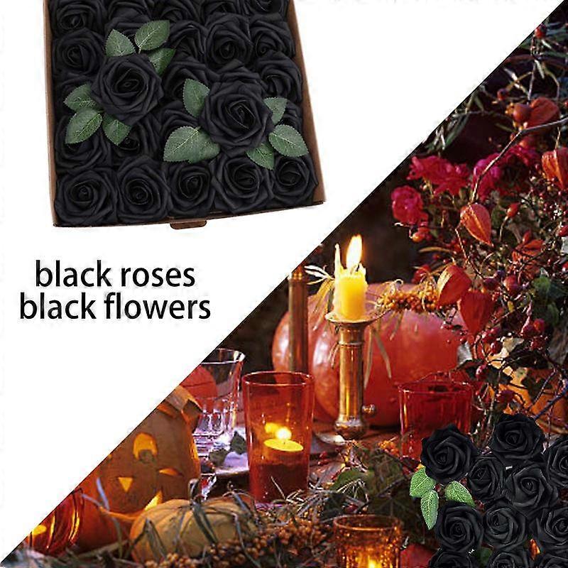 Artificial Black Roses Halloween Fake Roses With Stems 25/50pcs ...