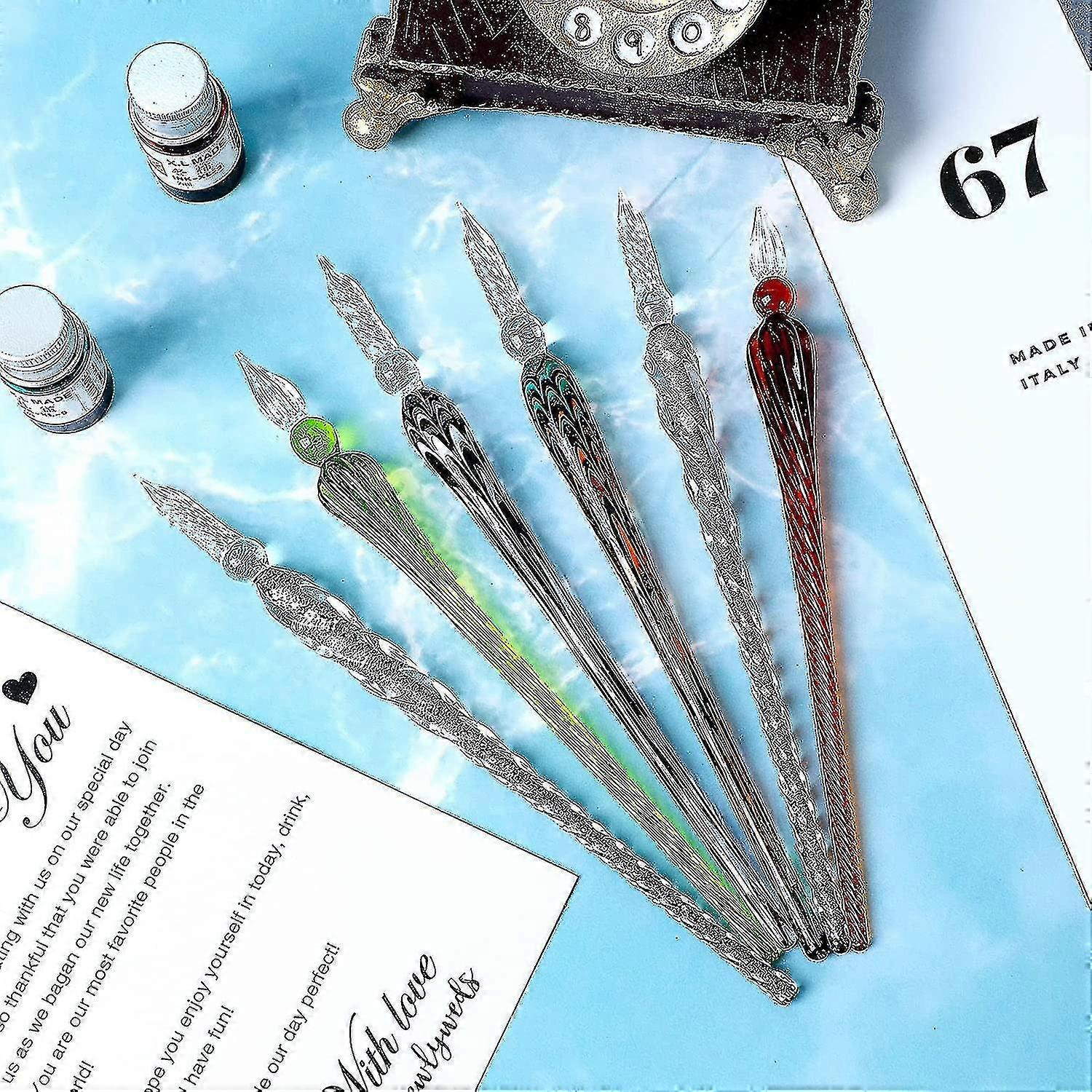 6 Pieces Handmade Glass Dip Pen Crystal Glass Signature Pen Calligraphy ...