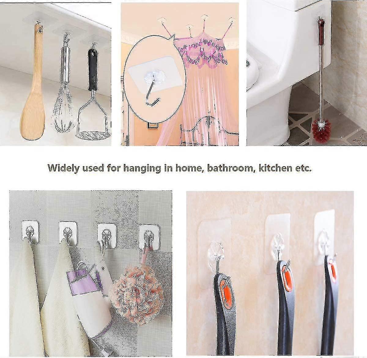 Adhesive Hooks Kitchen Wall Hooks- 10 Packs Heavy Duty Nail Free Sticky ...