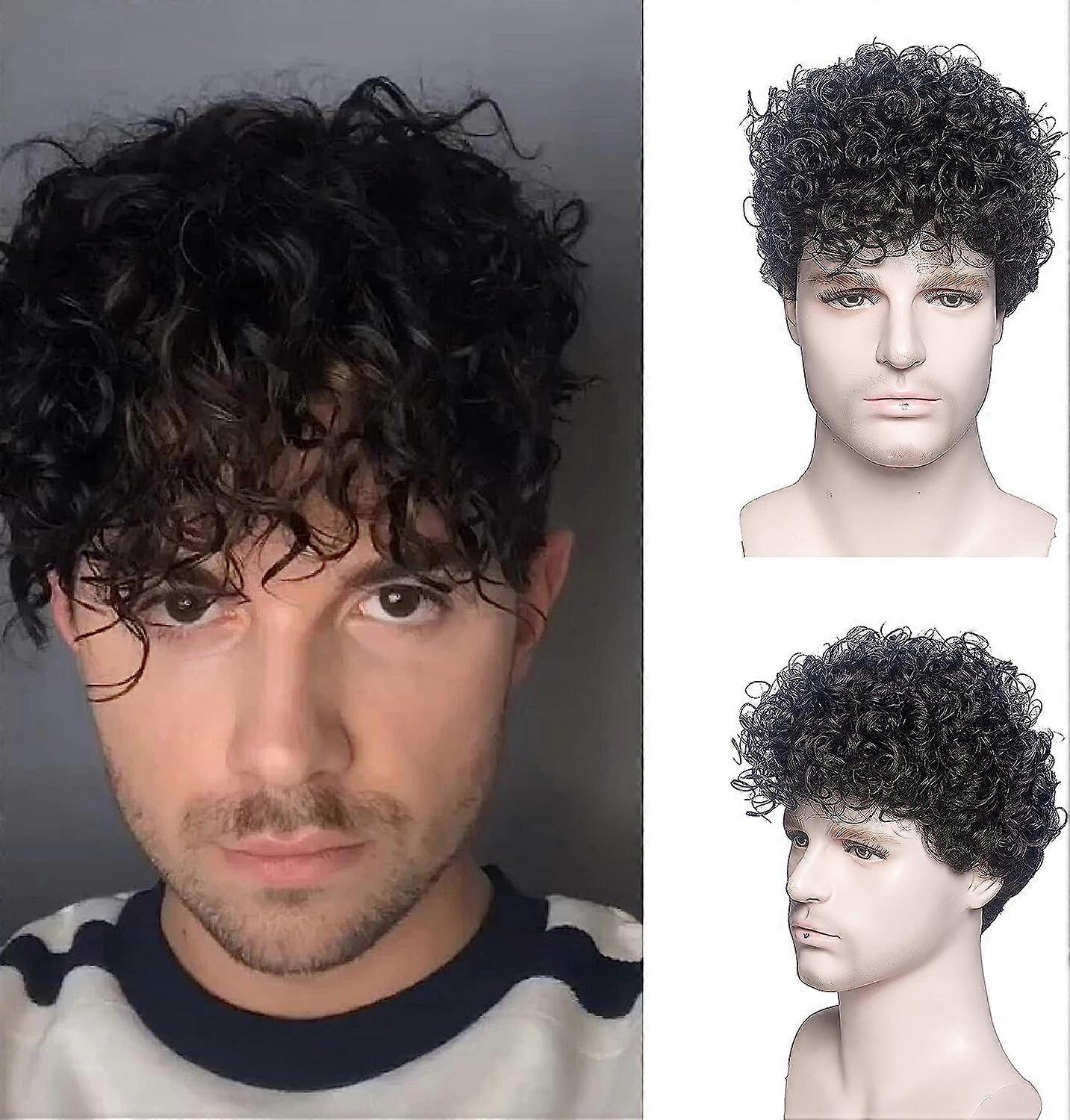 New,suitable Black Wig for Men, 6 Inch Afro Curly Wigs Short Synthietic ...