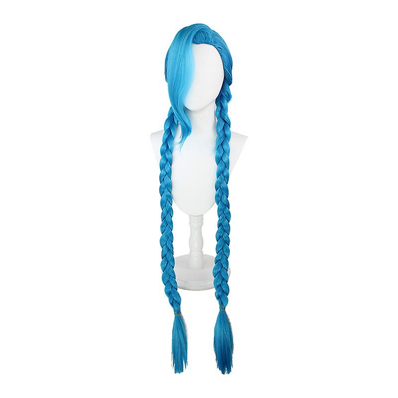 Long Blue Braided Wig for Jinx Cosplay Wig with Bangs Anime Game Hair ...