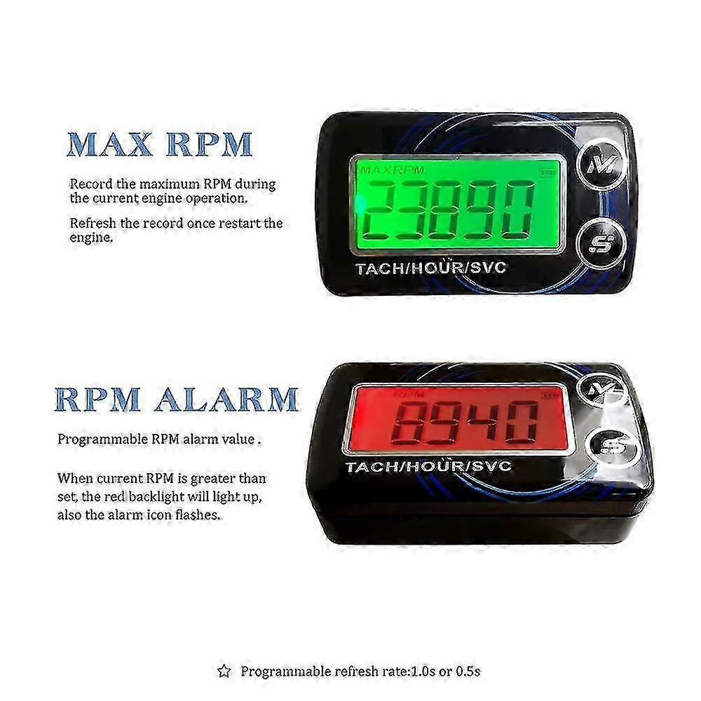 Digital Engine Tach Hour Meter Tachometer Gauge Engine RPM LCD Display ...