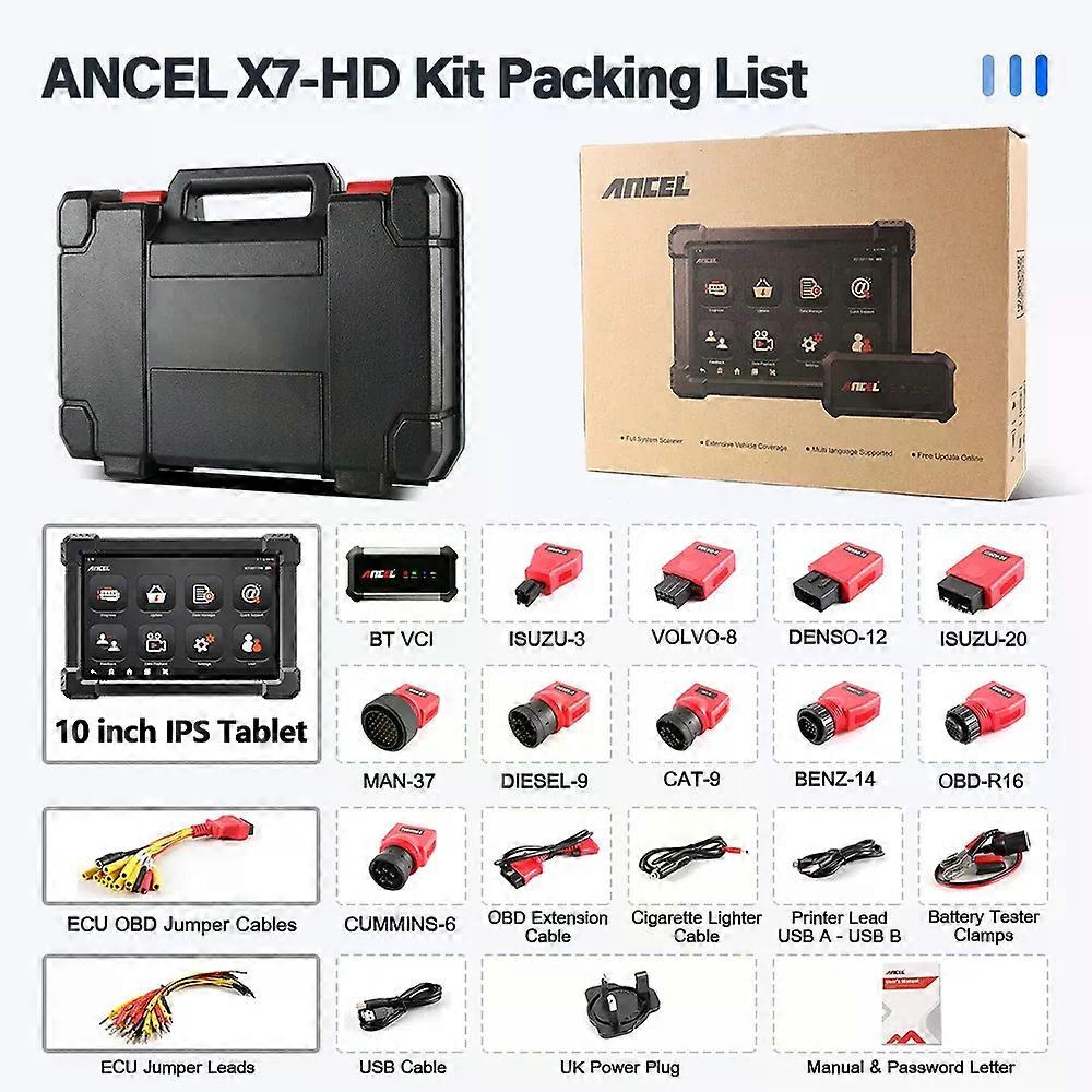ANCEL X7 HD 12V 24V Heavy Duty Truck Scanner Bidirectional Diesel Scan ...