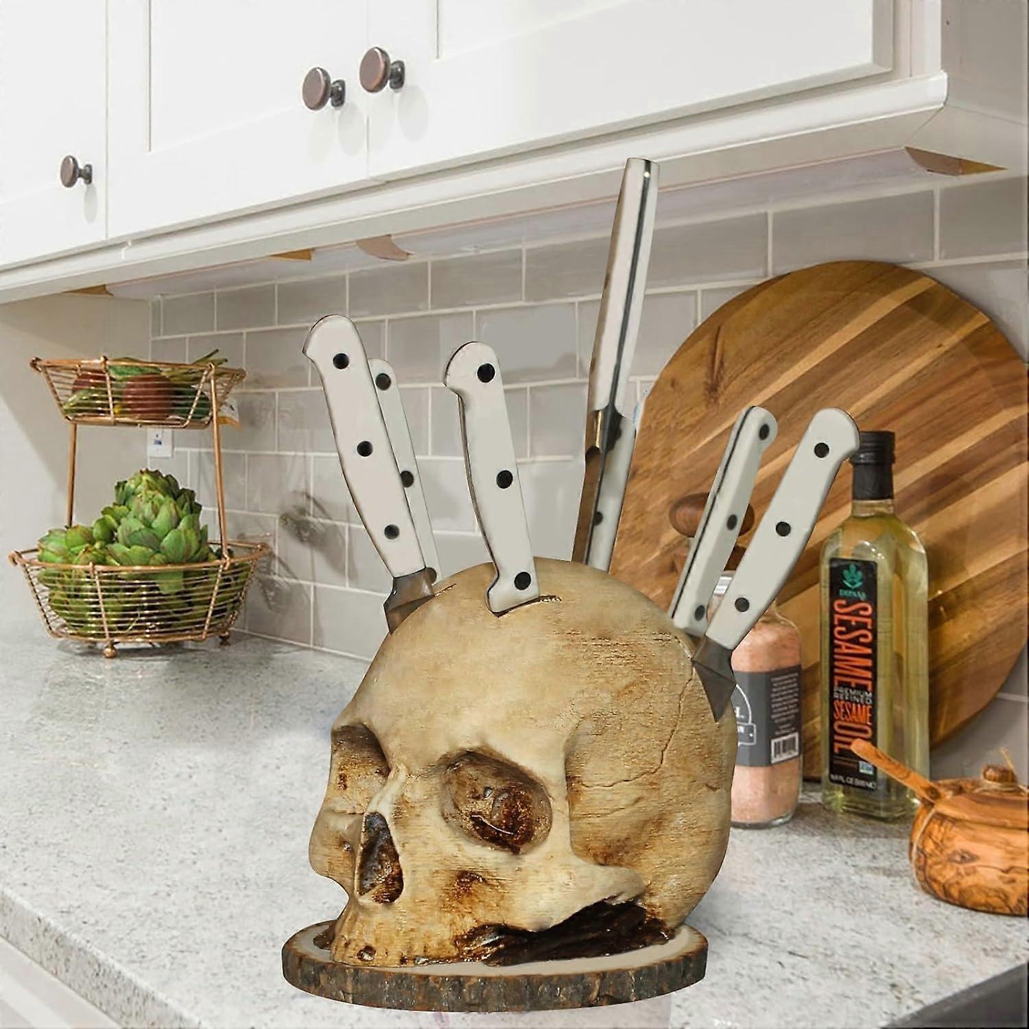 Skull Knife Holder For Kitchen Skeleton Stand Knife Storage Head Rack ...