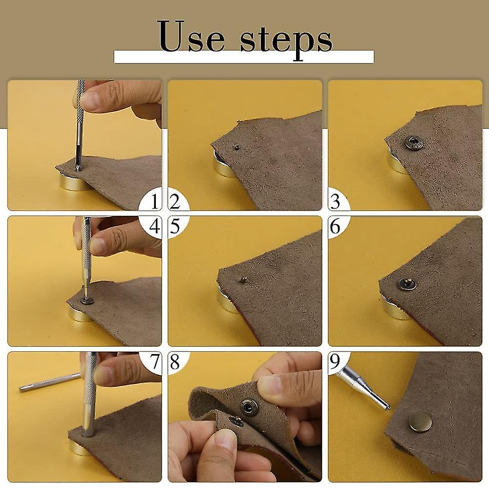 50 Sets Leather Snap Fasteners Kit Black Metal Snap Buttons Stainless ...