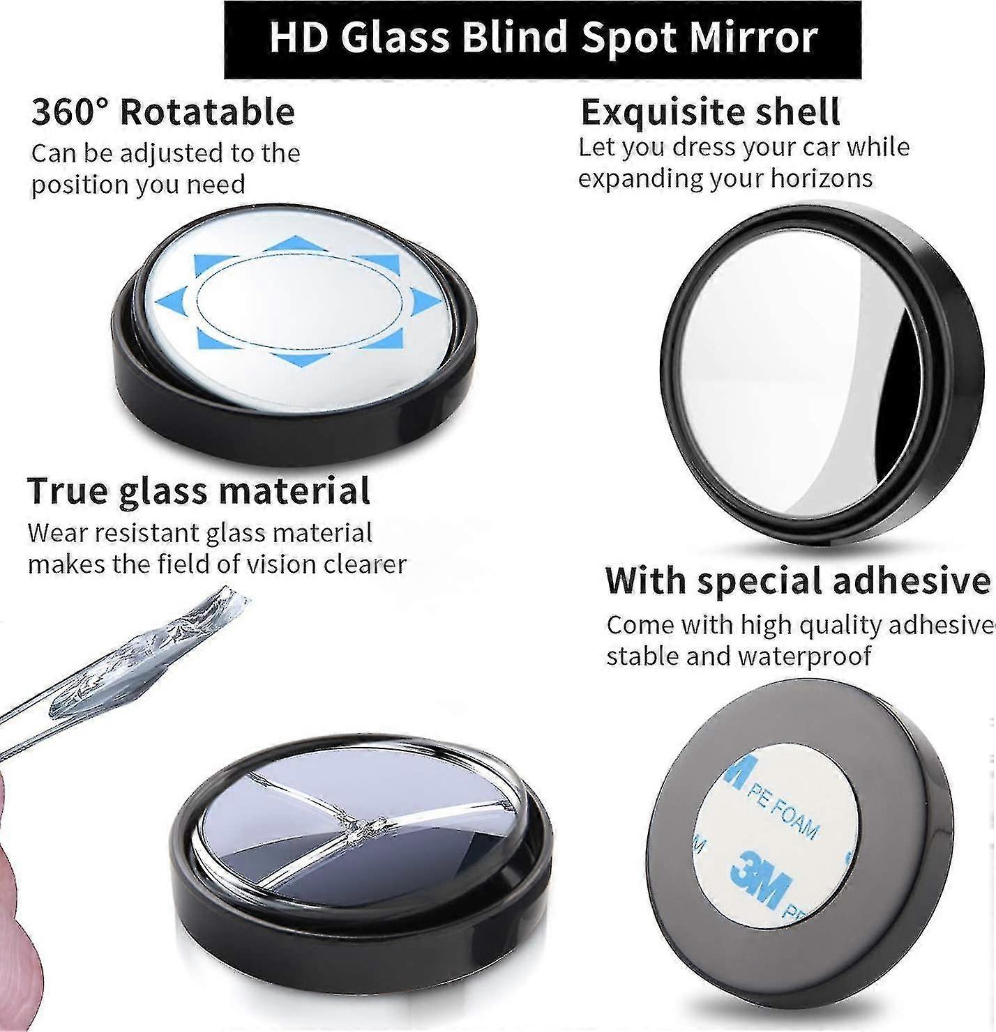 2 Pcs 360 Rotation Blind Spot Mirrors, Hd Wide Angle With 3m Self ...