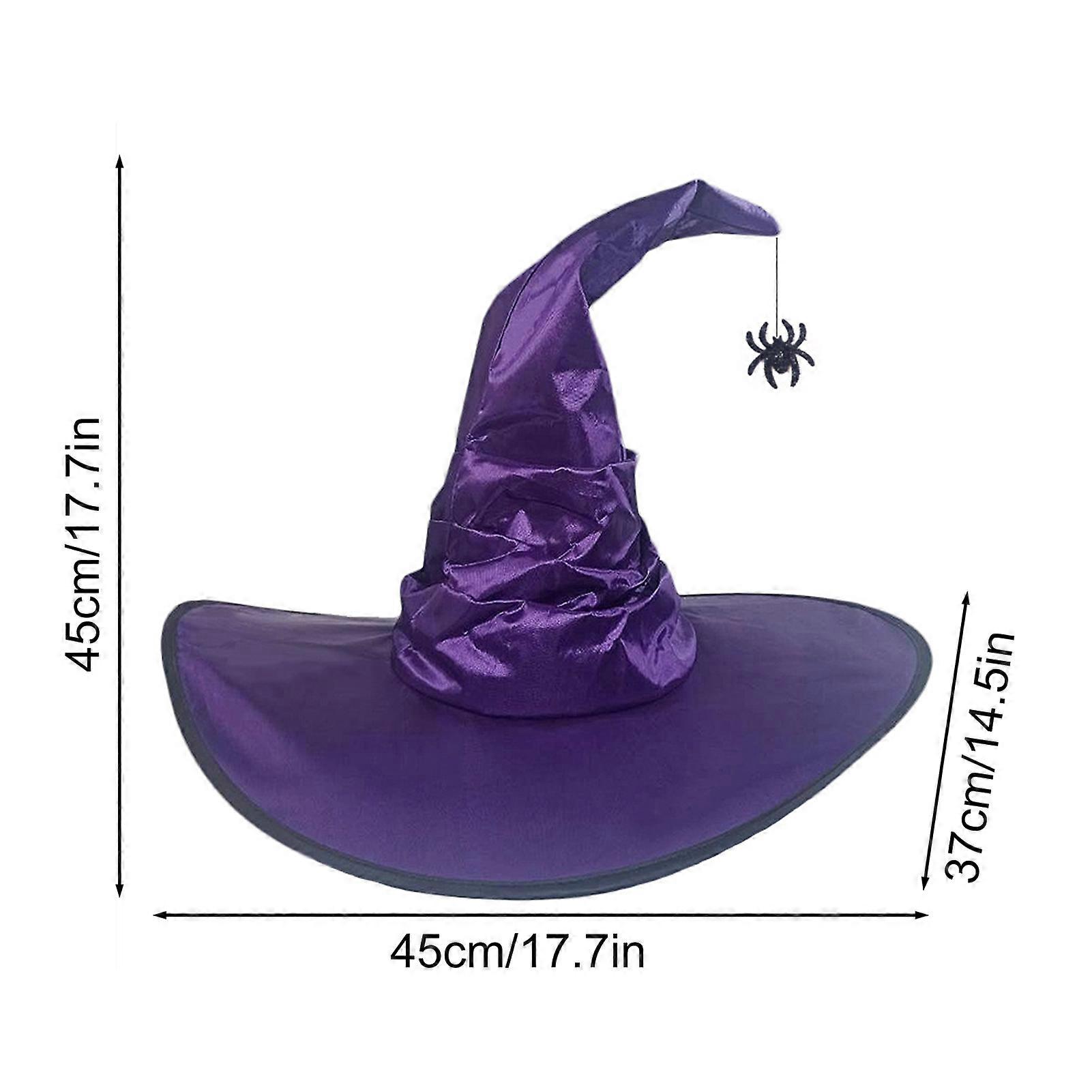 Halloween Hat Spider Bat Decor Angled Witch Hat Ruched Large Brim ...