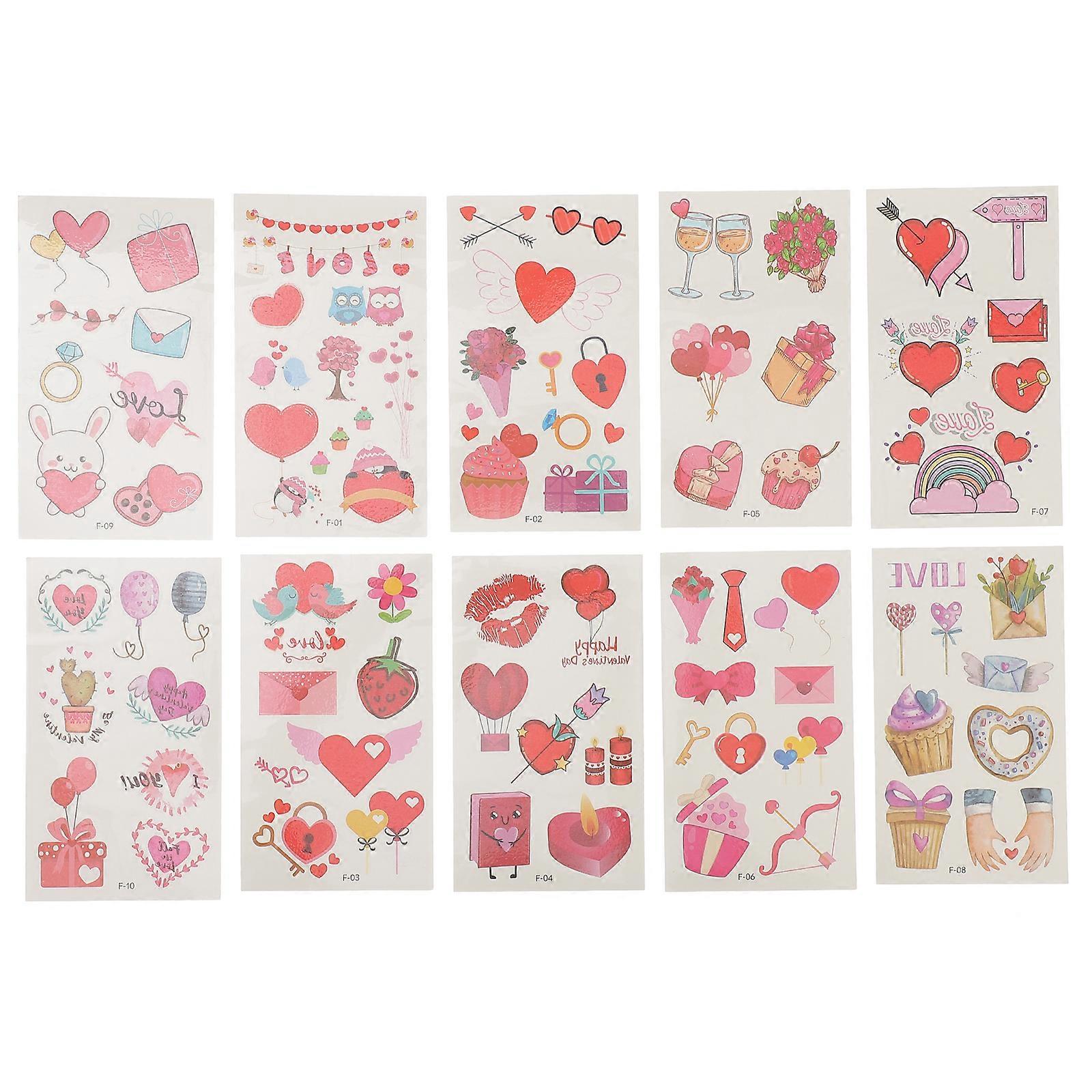 20 Sheets Love Theme Stickers Temporary Body Stickers Valentine's Day ...