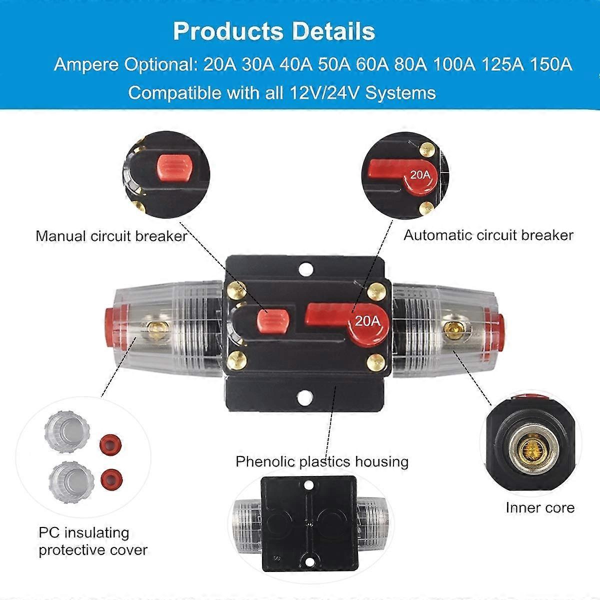 30A 40A 50A 60A 80A 100A 150A Audio Circuit Breaker Auto Car Stereo ...