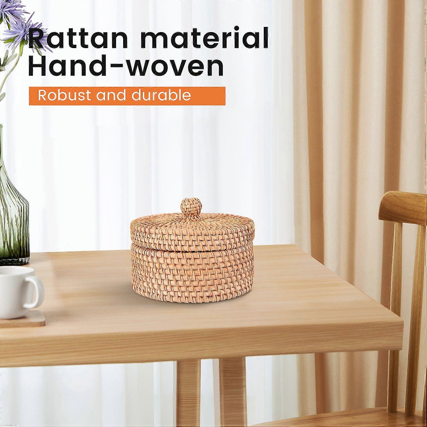 Handwoven Rattan Storage Box with Lid Wicker Tea Food Container Picnic ...