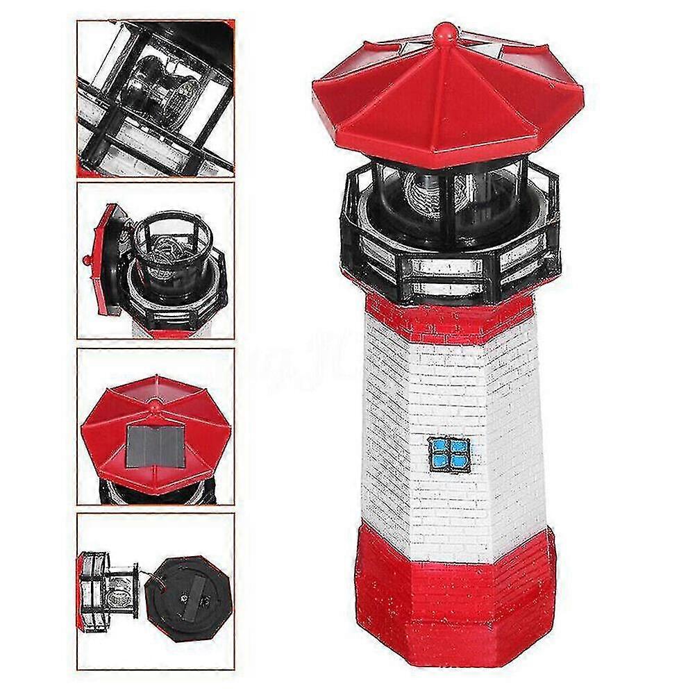 Led Solar Lighthouse Sensor Beacon Rotating Lamp Statue Garden Outdoor ...
