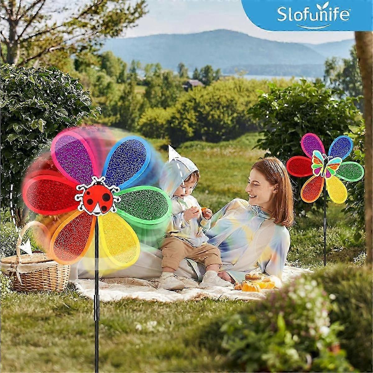 4Pcs Pinwheels for Garden,Colorful Flower Rainbow Garden Windmill,Wind ...