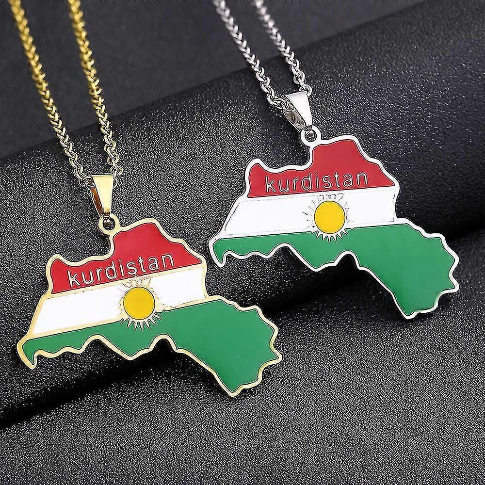 Kurdistan Map Necklace For Women Men Chains Gold Color Kurdistan Flag ...