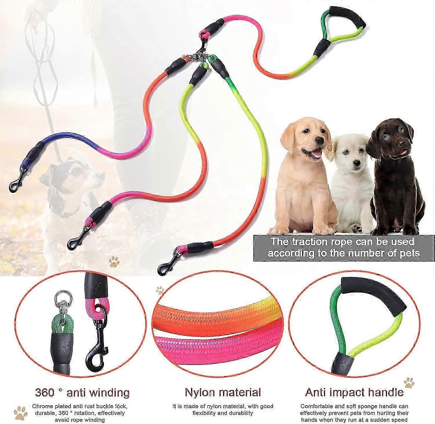 3 Way Dog Leash, 75 Inch Dog Leash Detachable 360 Swivel No Tangle with ...