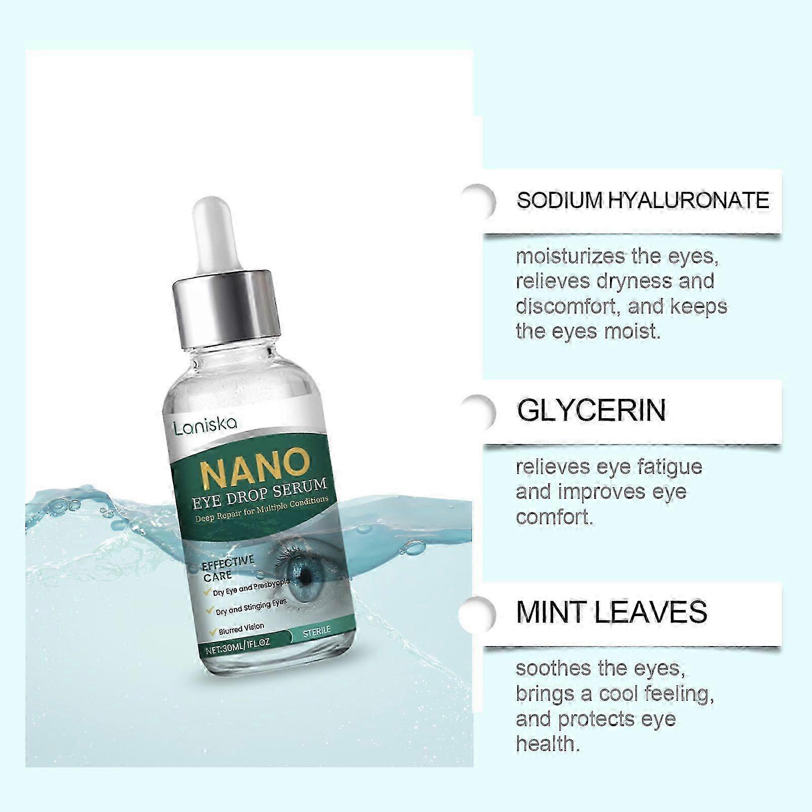 1-3x Nano Eye Drops Serum for Dry Eyes & Blurriness, Sterile Deep ...