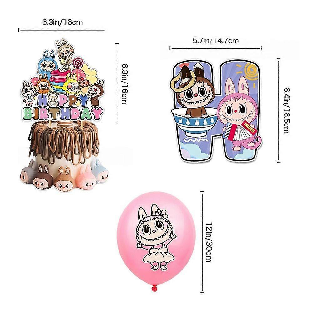 For Labubu Birthday Party Decoration Set with Banners Cake Toppers ...