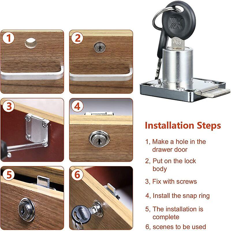 2 Packs Office Drawer Lock, Cylinder Cabinet Lock Use To Close ...