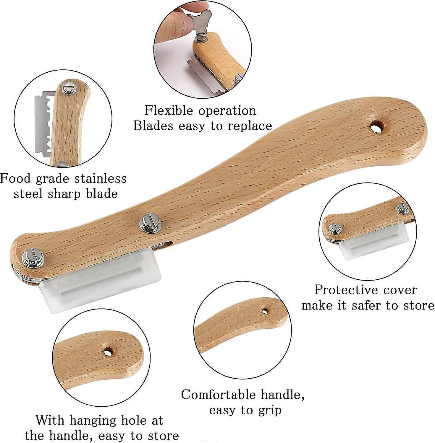 Baker's Knife Set, 2-Piece Bread Lame Scoring Tool with Wooden Handle ...