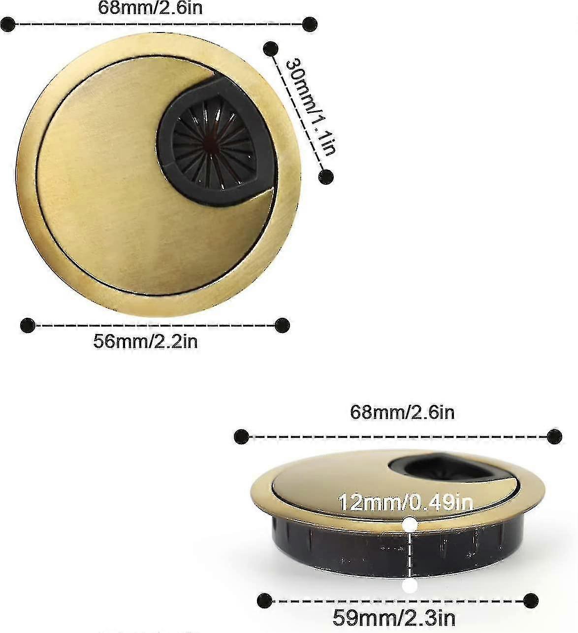 2 Pack Desktop Kabeldoorvoertules 60mm Metalen Kabelgat, Ronde Gat ...