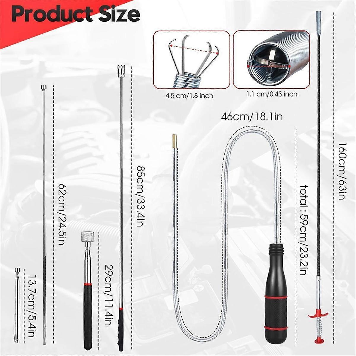 4 Pack Telescoping Magnet Pick-Up Tool Set, Extendable Magnetic ...