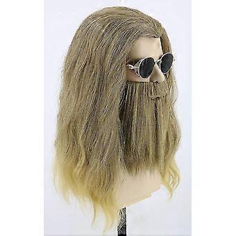 Fat Thor Wig With Beard Mens Long Curly Ash Blonde Wig Halloween ...
