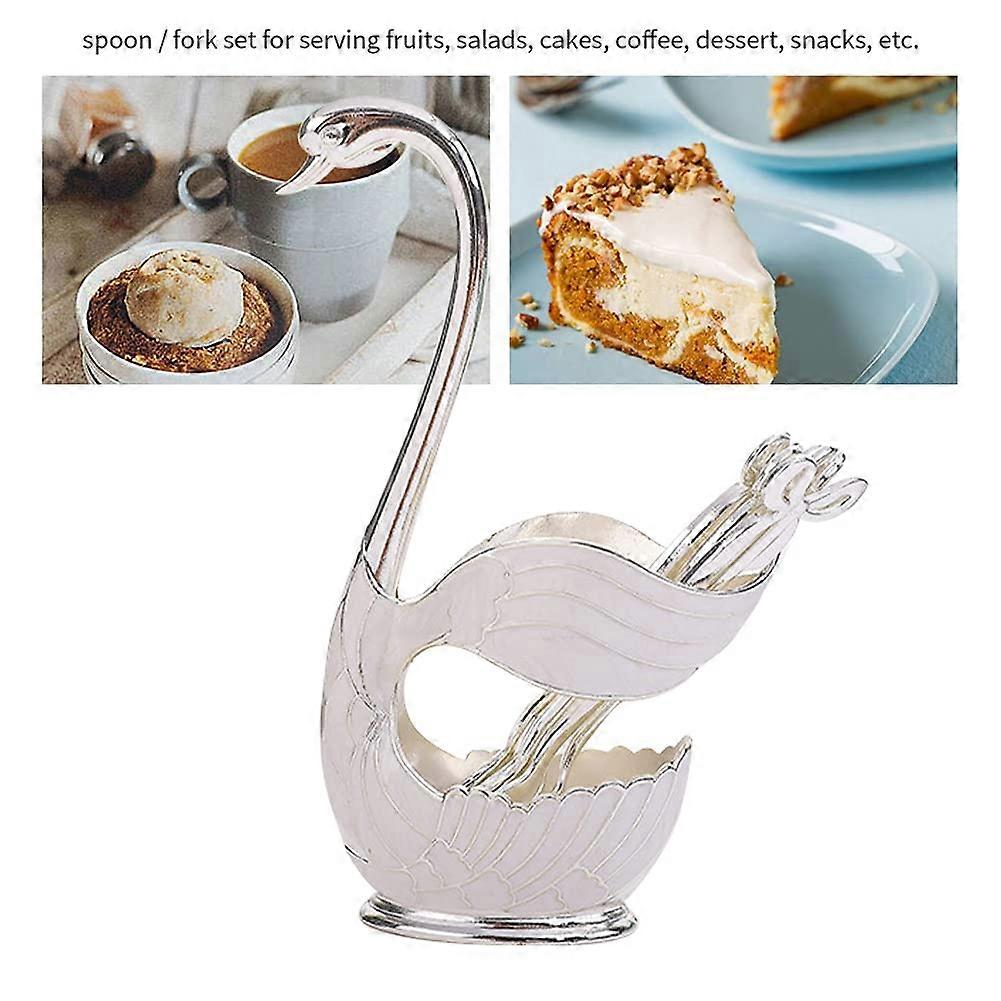Metal Swan Base Spoon Fork Holder Set, Coffee Fruit Dessert Flatware ...