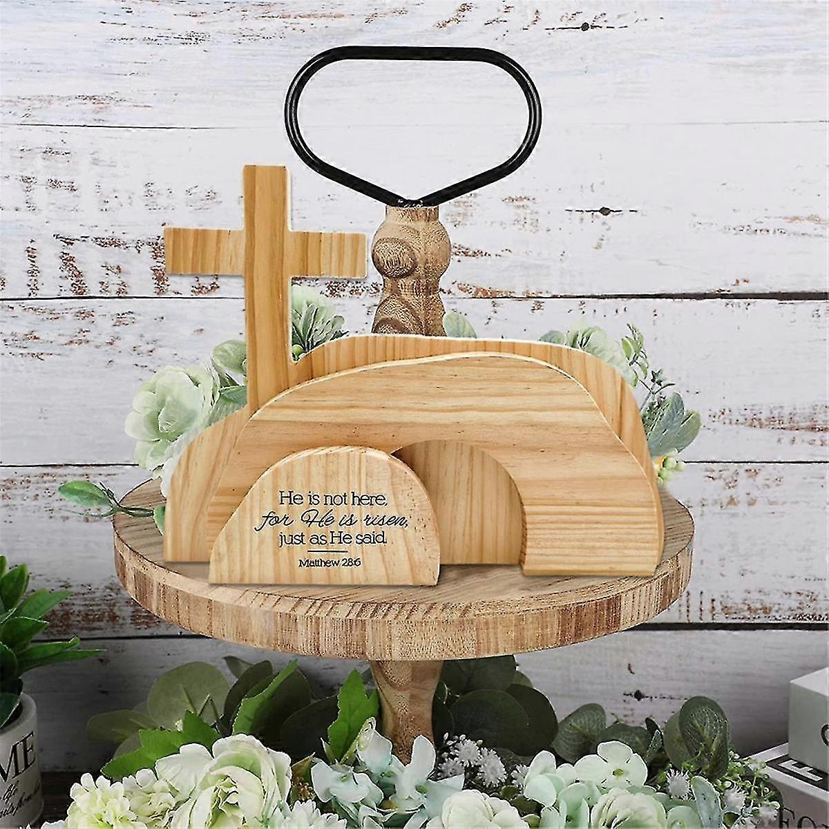 4 Pcs Easter Resurrection Scene Set He Is Wooden Tabletop Centerpieces ...
