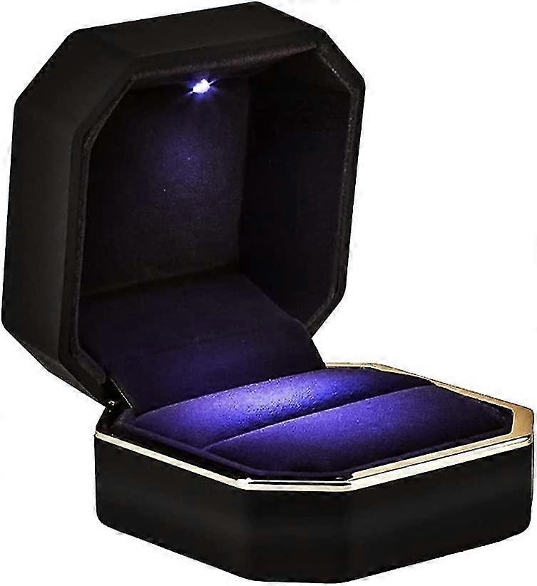 Ring Box Case With Led Light Square Black Jewelry Display Gift Box For ...