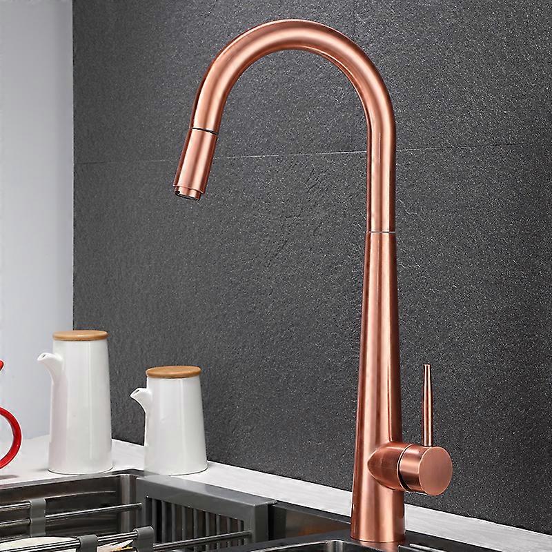 Brushed gold Kitchen Faucet Single Hole Pull Out Spout Kitchen Sink ...